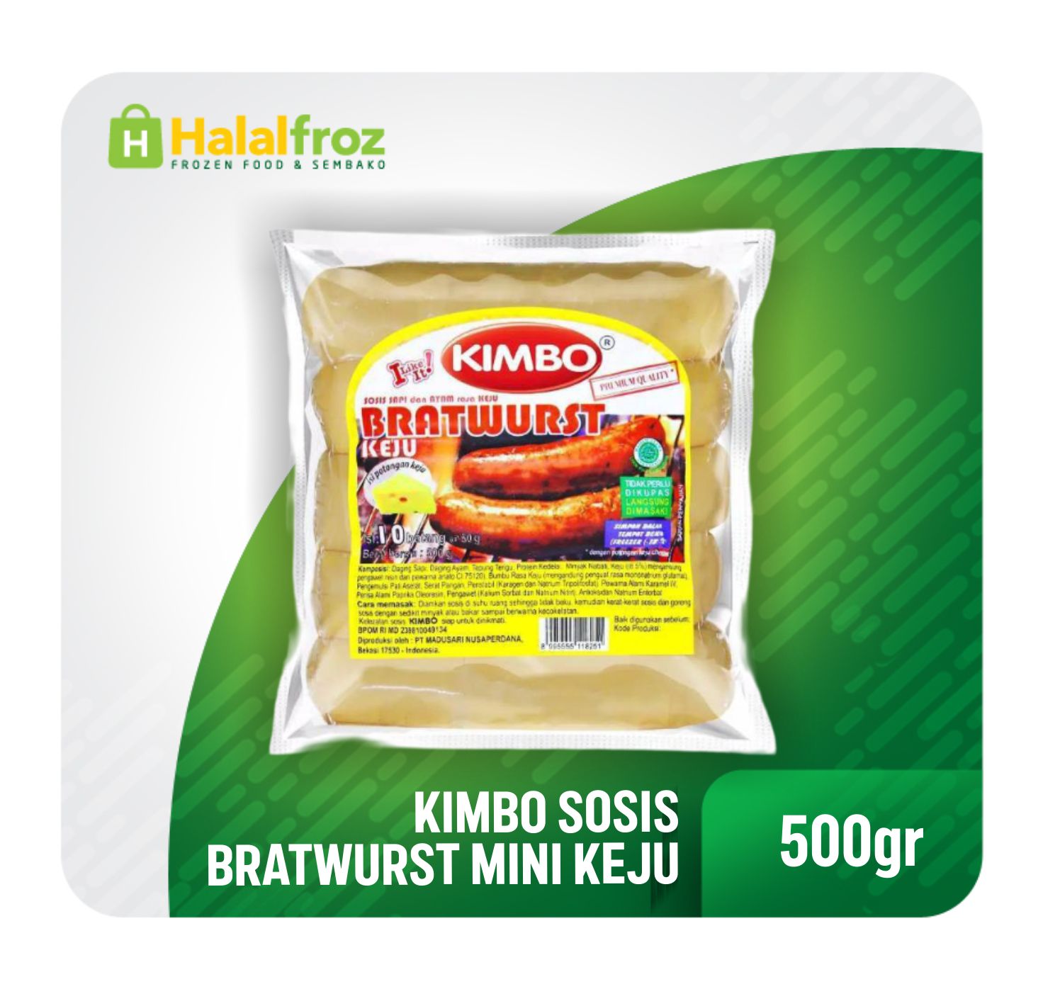 Kimbo Sosis Bratwurst Mini Keju 10pcs KMBK 500gr (14s) | Halalfroz